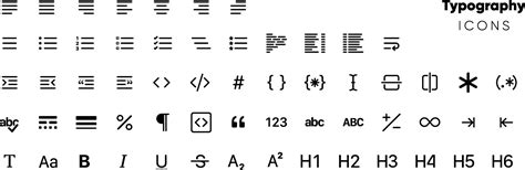 typography icon set essentials contains paragraph line align indent heading font type asterisk