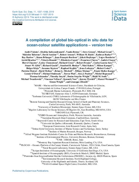 Pdf A Compilation Of Global Bio Optical In Situ Data For Ocean Colour Satellite Applications