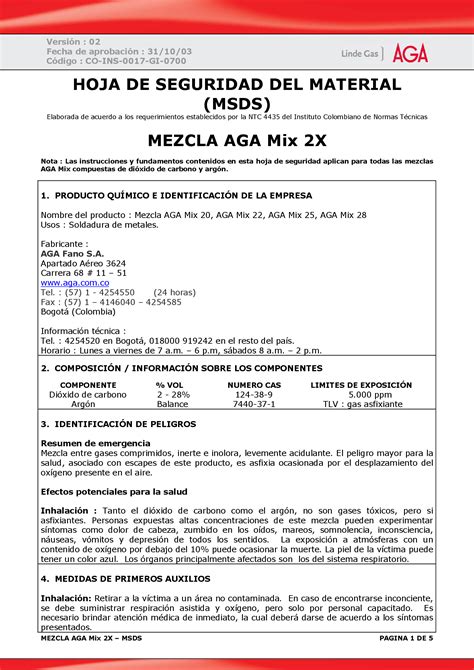pdf hoja de seguridad mezcla aga mix 2x pdf dokumen tips