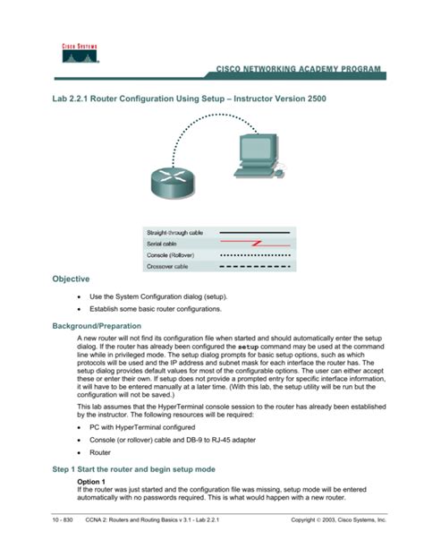 Lab 2 2 1 Router Configuration Using Setup Instructor Version
