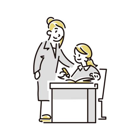 勉強する女の子を支える女性のイラスト