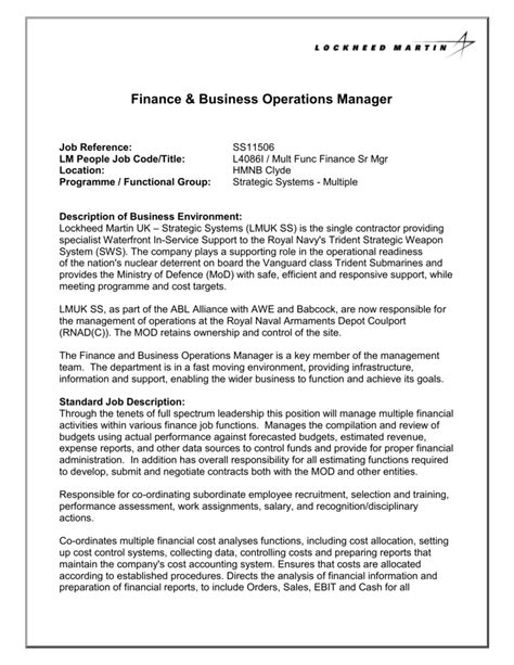 Finance Business Operations Manager