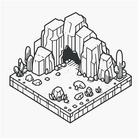 Line Art Isometric Illustration Of Cave Premium Ai Generated Vector