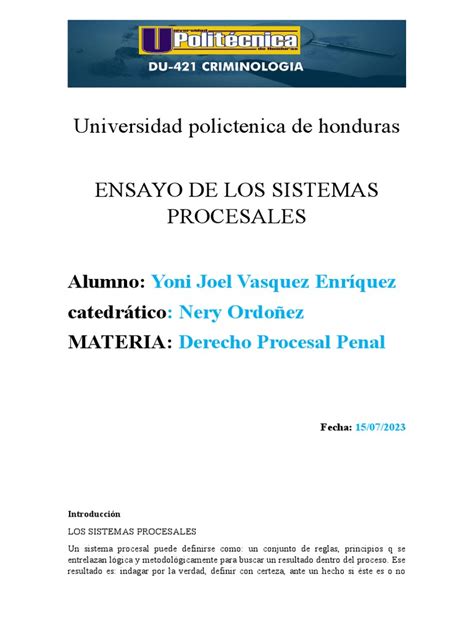 De Los Sistemas Procesales Pdf Procedimiento Criminal Ciencias