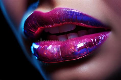 Shiny Lips With Red Glossy Lipstick Close Up Ai Generated Stock