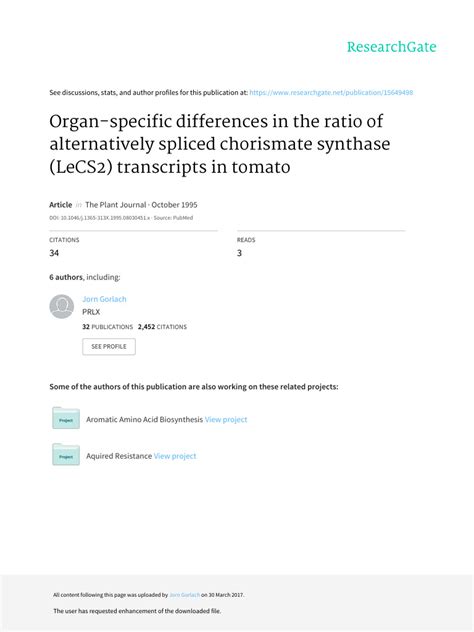 Organ Specific Differences In The Ratio Of Alternatively Spliced Chorismate Synthase Pdf