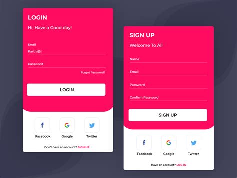 mobile app design for login and signup screens by karthikeyan