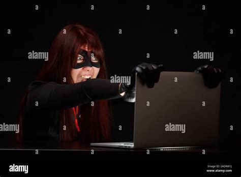 Hacker At Night Near Computer Stock Photo Alamy