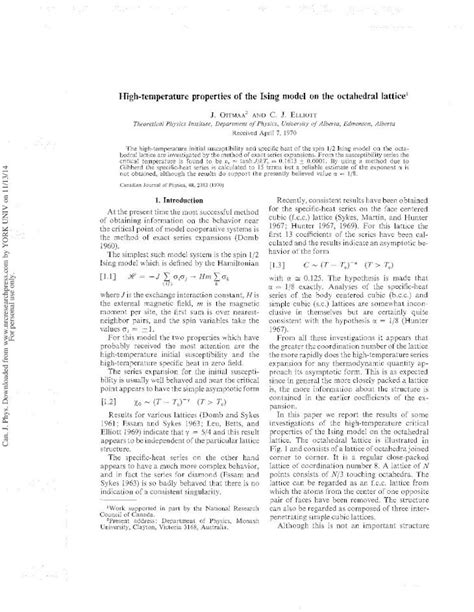 Pdf High Temperature Properties Of The Ising Model On The Octahedral Lattice Dokumen Tips