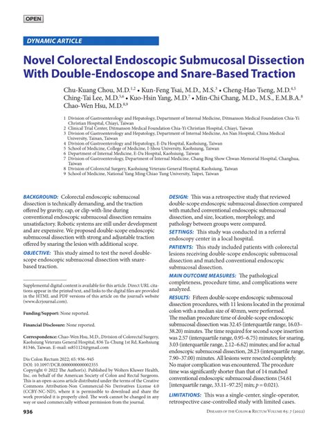 Pdf Novel Colorectal Endoscopic Submucosal Dissection With Double Endoscope And Snare Based