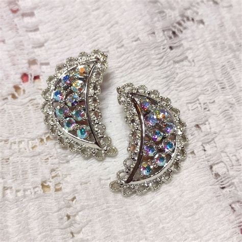 Emmons Jewelry Vintage 95s Emmons Silver Aurora Borealis Crescent
