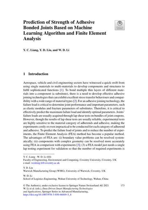 Pdf Prediction Of Strength Of Adhesive Bonded Joints Based On Machine Learning Algorithm And