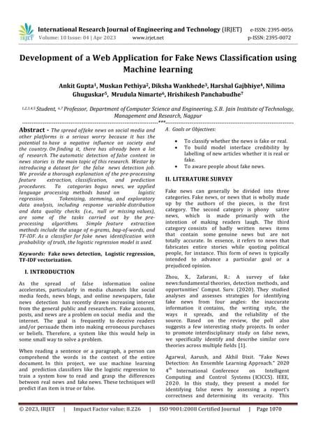 Development Of A Web Application For Fake News Classification Using Machine Learning Pdf