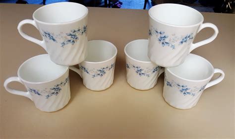 Vintage Corning Ware Corelle In Blue Fleur Pattern Coffee Cups Mugs Set Of 6 Vintage Corning Vintage Corning Ware Corelle In Blue Fleur Pattern Coffee Cups Mugs Set Of 6 Vintage Corning