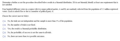 Solved Determine Whether Or Not The Procedure Described Chegg