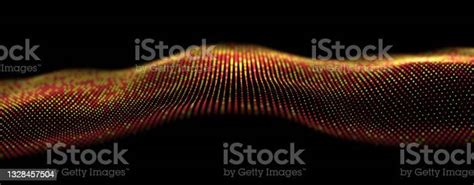 추상 금 입자 배경입니다 점 풍경이 있는 흐름 파 디지털 데이터 구조 미래의 메시 또는 사운드 그리드 패턴 점 시각화 기술 벡터 그림 0명에 대한 스톡 벡터 아트 및 기타