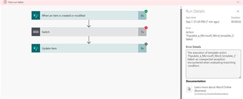unable to populate word template in switch control power platform community
