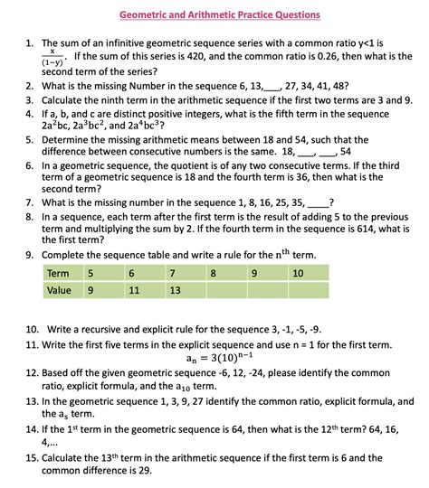 Geometric And Arithmetic Sequences Quiz Alexia Academic Consulting