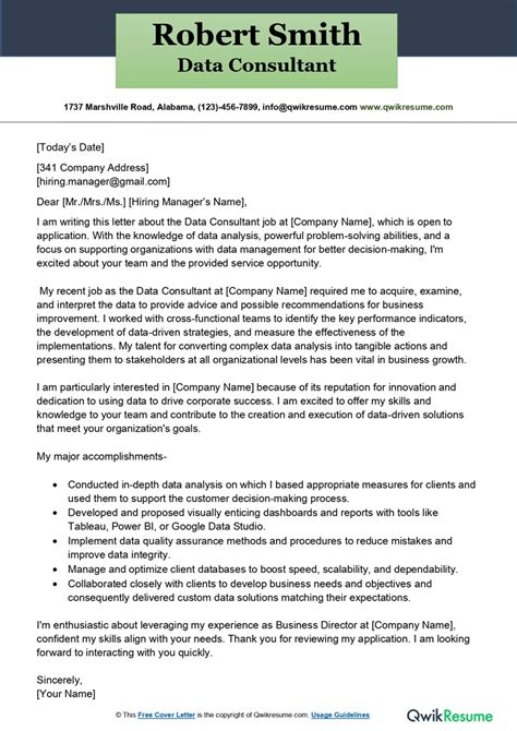 Data Consultant Cover Letter Examples QwikResume