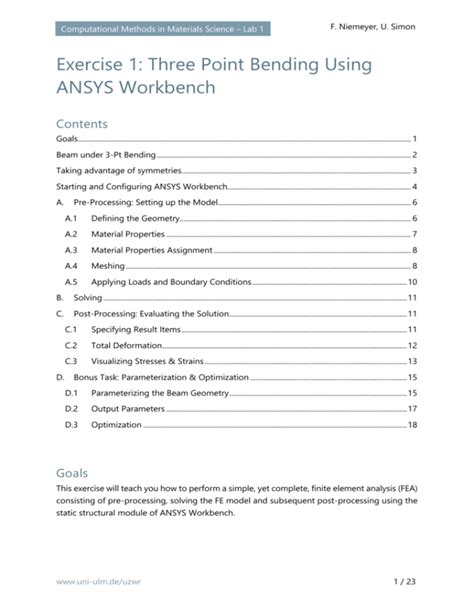 Exercise 1 Three Point Bending Using ANSYS Workbench