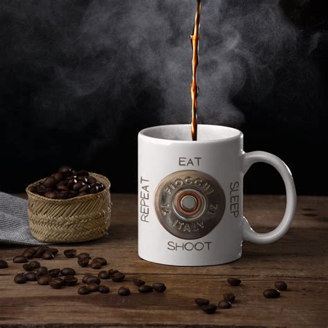 Shooting Mug With A Fiocchi Cartridge And A Funny Slogan Eat Sleep