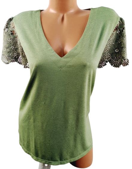 Luna Moon Green See Through V Neck Crochet Trim Shor Gem