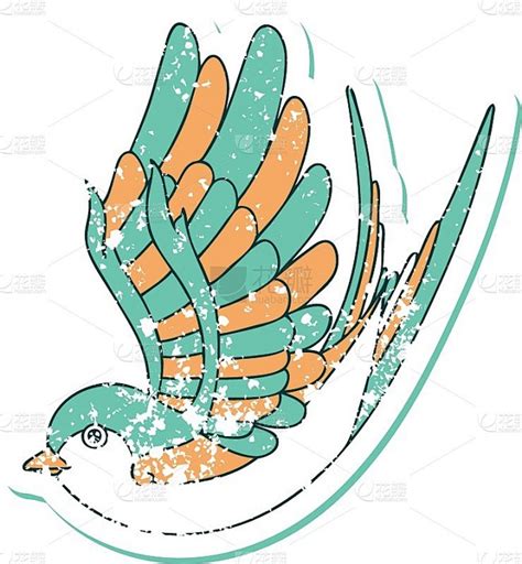 心疼贴纸纹身风格图标的燕子