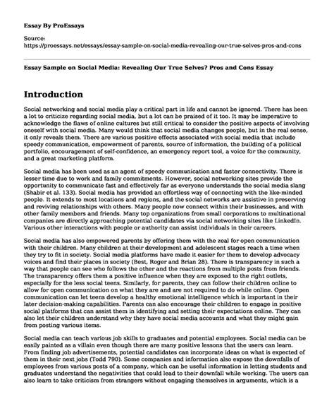 📌 Essay Sample On Social Media Revealing Our True Selves Pros And