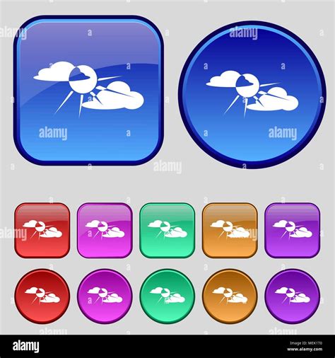 Sun Behind Cloud Icon Sign A Set Of Twelve Vintage Buttons For Your