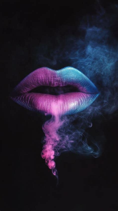 Metallic Lips With Smoke Effect Dark Surreal Art Stock Image Image