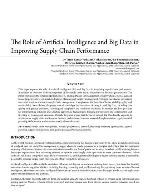 Pdf The Role Of Artificial Intelligence And Big Data In Improving Supply Chain Performance