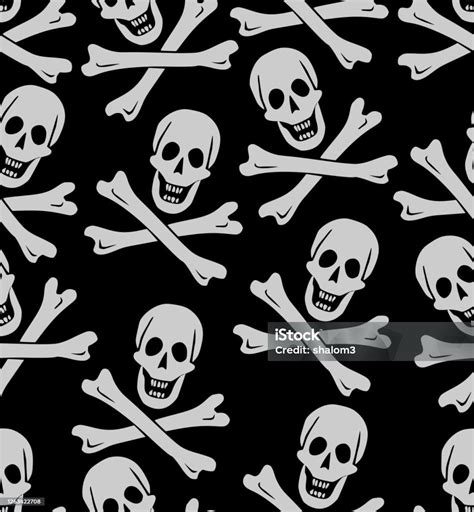 두개골과 교차 뼈 해적 기호 원활한 패턴 검은 배경에 흰색 그리기 텍스트 디자인 포장지 공포 벽지 할로윈 장식 벡터 개념 해적선 깃발에 대한 스톡 벡터 아트 및 기타 이미지