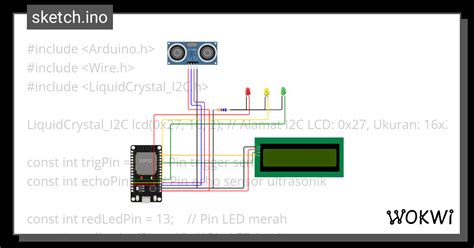 Esp32 Ultrasonic Lcd And Led Putri Wokwi Esp32 Stm32 Arduino Simulator