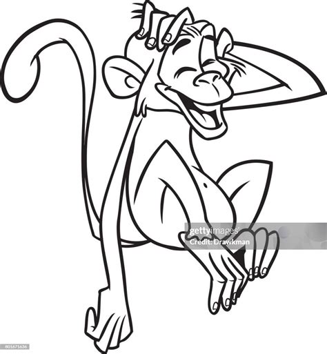 Cartoon Funny Chimpanzee Monkey Outlines Vector Illustration Of Monkey