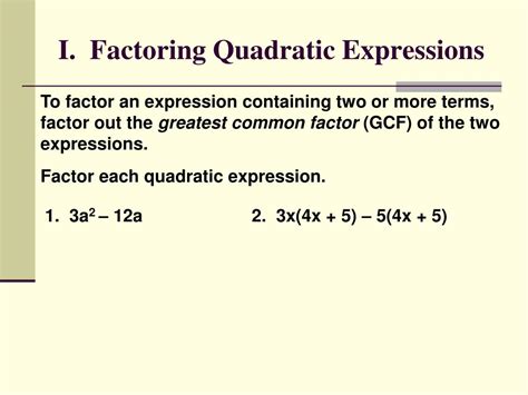 Ppt Section 53 Factoring Quadratic Expressions Powerpoint
