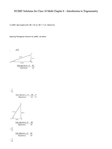 Ncert Class 10 Math Trigonometry Solutions Pdf Trigonometry