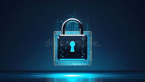 Futuristic Digital Lock Icon On Glowing Circuit Board Cyber Security Concept Stock Illustration