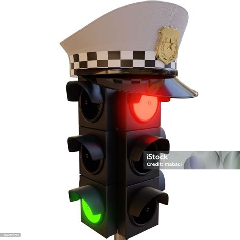 클리핑 경로가 있는 흰색 배경에 격리된 신호등의 공식 모자 교통 질서 및 벌금 개념 0명에 대한 스톡 사진 및 기타 이미지 0명 3차원 형태 경찰 제복 Istock