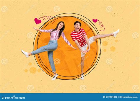 Collage Van Een Jong Koppel Met Veel Plezier Heeft Leuke Dansende Bogie Woogie Vier