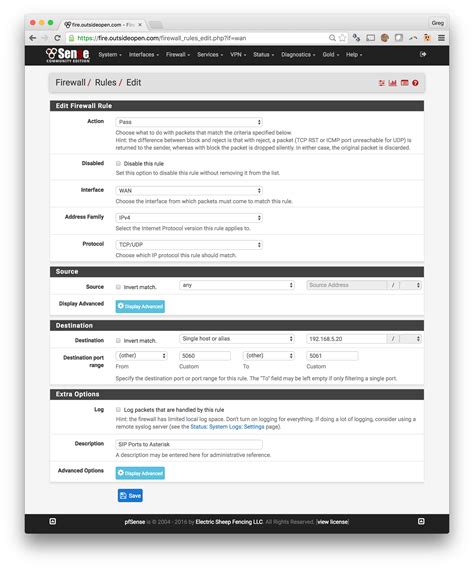 PfSense Port Settings For Asterisk FreePBX Outside Open