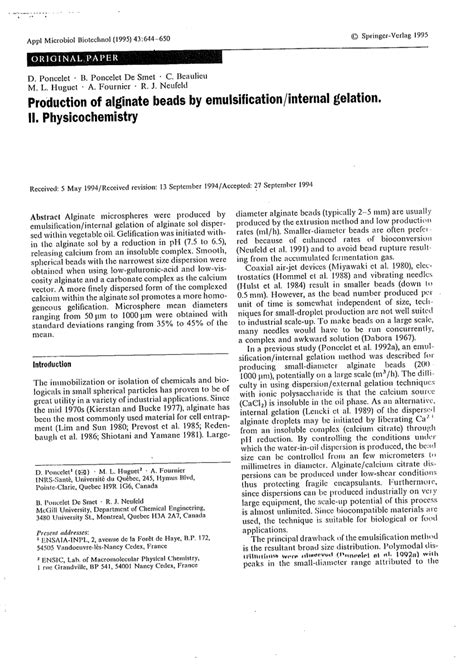 Pdf Production Of Alginate Beads By Emulsification Internal Gelation