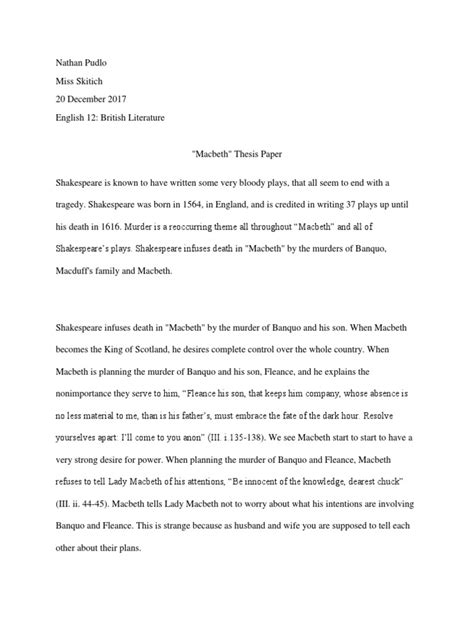 Macbeth Thesis Pdf Macbeth Shakespearean Tragedies