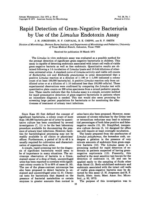 Pdf Rapid Detection Of Gram Negative Bacteriuria By Use Of The Limulus Endotoxin Assay