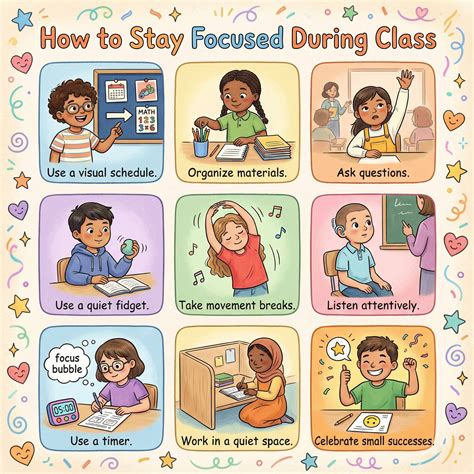 How To Stay Focused During Class Visual Strategy Poster For Students