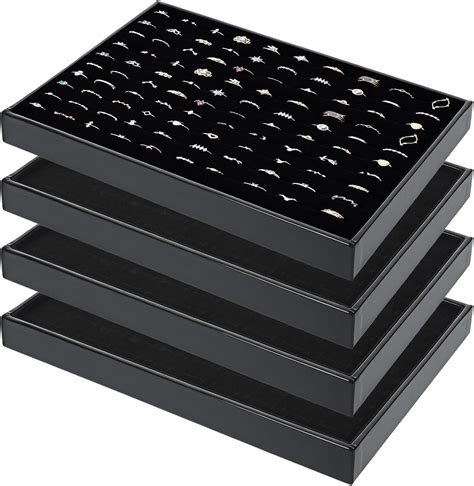 Fupmilphranx 4 Pack Velvet Ring Display Tray 100 Slots