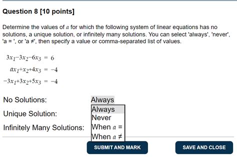 solved question 8 [10 ﻿points]determine the values of a for