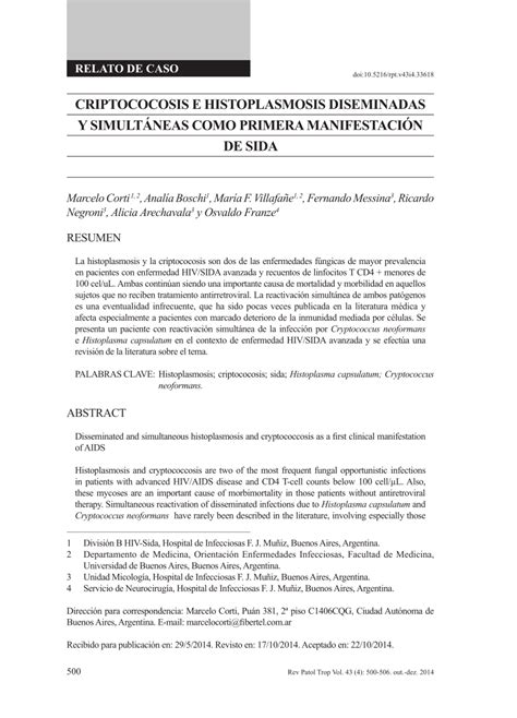 Pdf Criptococosis E Histoplasmosis Diseminadas Y SimultÁneas Como