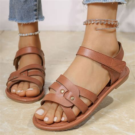 Thdhvs Flat Sandals For Womenbrown Sandals Womensummer Casual Solid