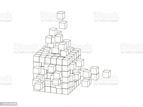 작은 조각에서 와이어 프레임 큐브입니다 큰 데이터 개념입니다 0명에 대한 스톡 벡터 아트 및 기타 이미지 0명 3차원 형태 Dimetric Projection
