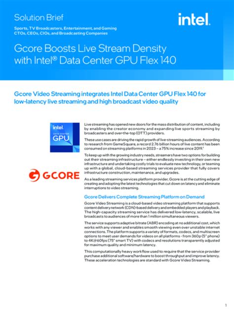 Gcore Boosts Live Stream Density With Intel® Data Center Gpu Flex 140